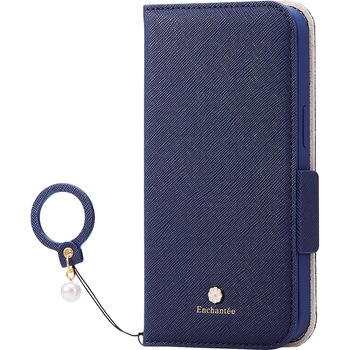 PM-A22APLFJM2NV iPhone14/13 ケース カバー レザー 手帳型 マグネット フィンガーストラップ付 ミラー付 1個 ...