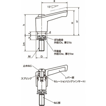 ミニプラクランプレバー ばね座金組み込みタイプ(おねじ) LECM‐W NBK(鍋屋バイテック会社) 【通販モノタロウ】