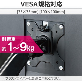 DPA-SL06BK モニターアーム シングル 1画面 ロング アーム 支柱付 メカニカルスプリング式 グロメット式 5軸 1個 エレコム 【通販モノタロウ】
