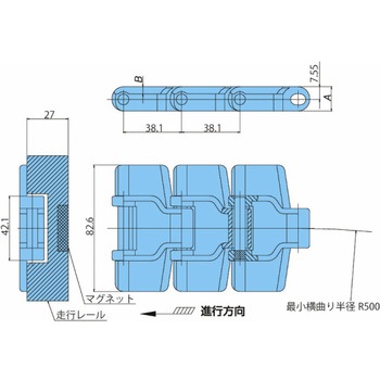 プラトップチェーン TTUP形(曲線搬送用) 椿本チエイン 標準ローラーチェーン 【通販モノタロウ】