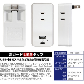 UC-322SB(W) USBタップPD20W 1台 ELPA 【通販モノタロウ】