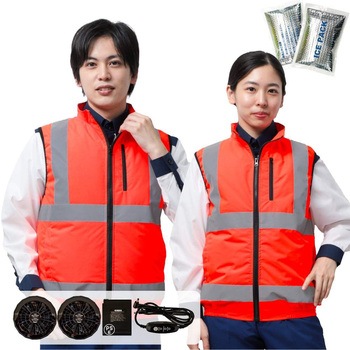 30225、OK0900、0911 冷感保冷剤付 高視認空調付き安全ベスト 3022S +バッテリーセット 1着 STATUSUNI ...
