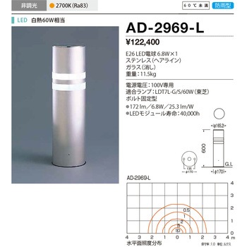 AD-2969-L ガーデンライト 1個 山田照明 【通販モノタロウ】