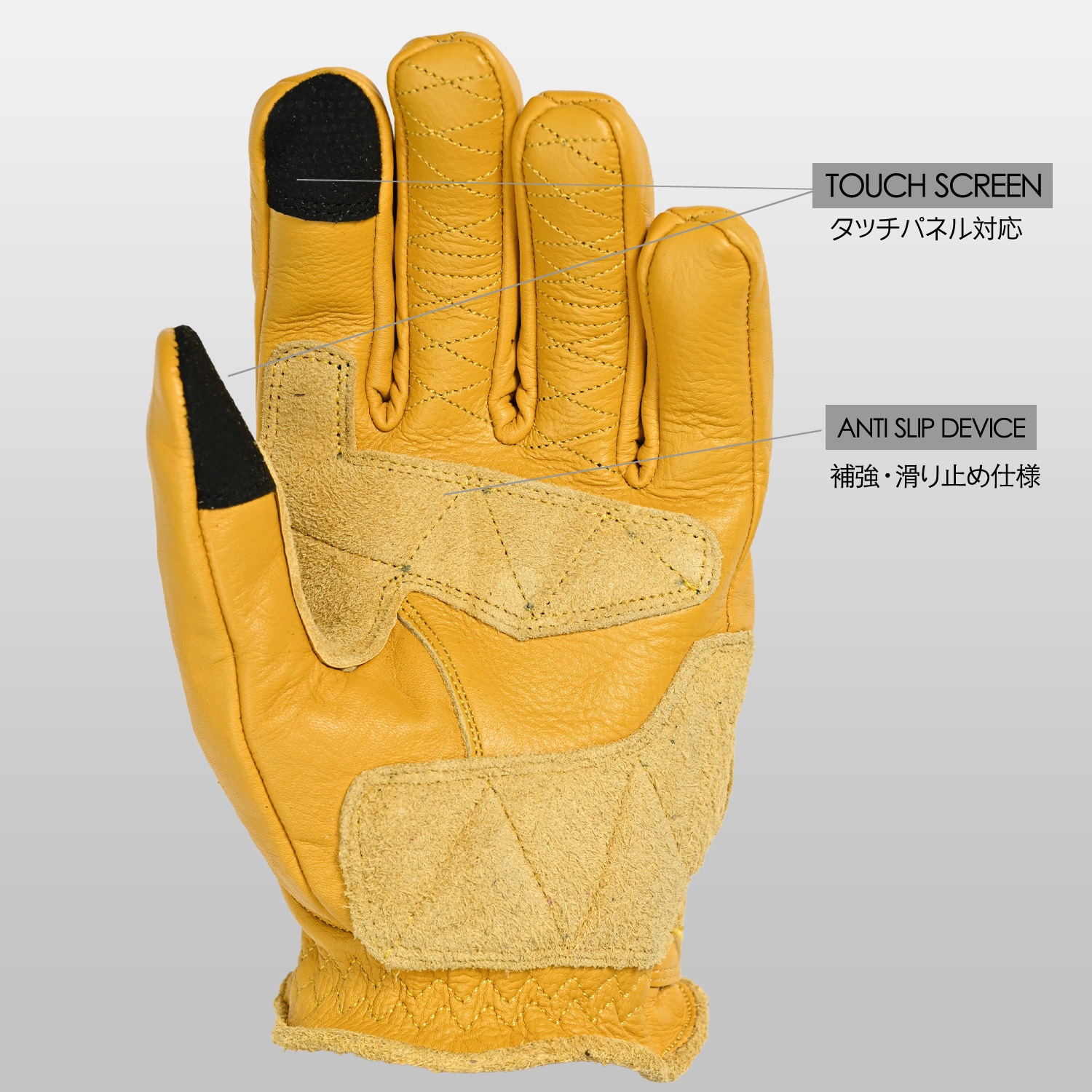 RLG2202- MUSTARD -XL バイク レザー グローブ タッチパネル対応 RLG2202- MUSTARD -XL バイク レザー グローブ タッチパネル対応